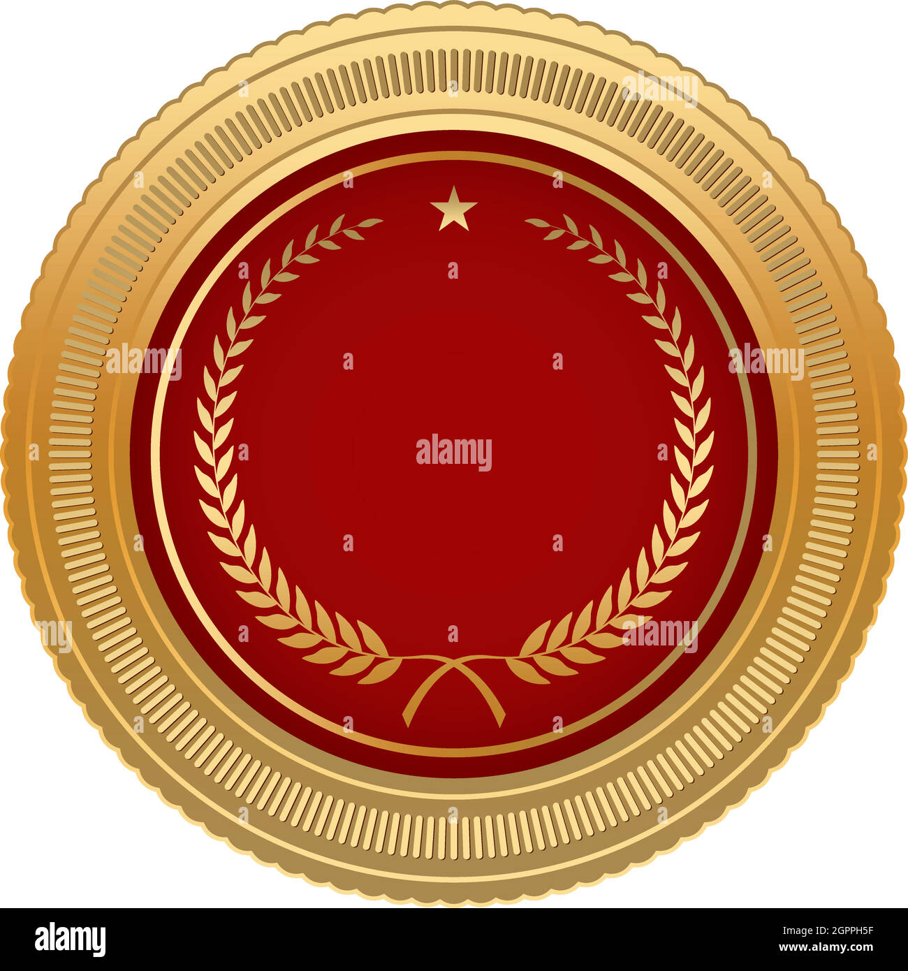 Medal Award vector with gold frame, laurel wreath, star and red medal ...