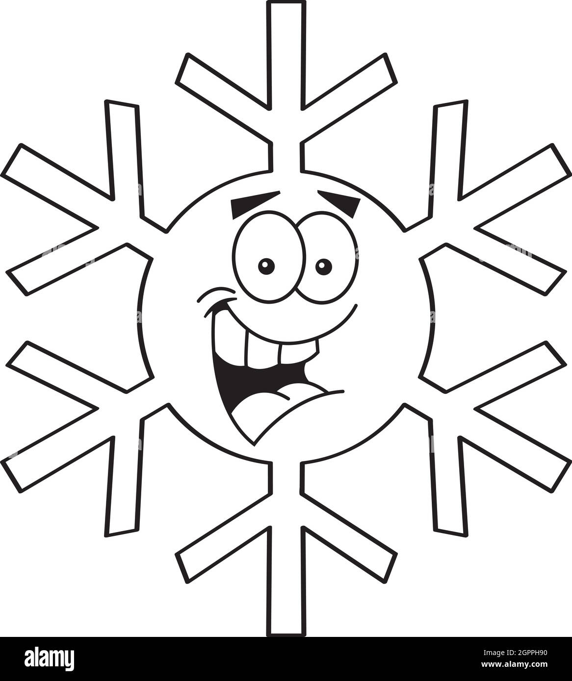 Black and white illustration of a happy snowflake Stock Vector Image ...