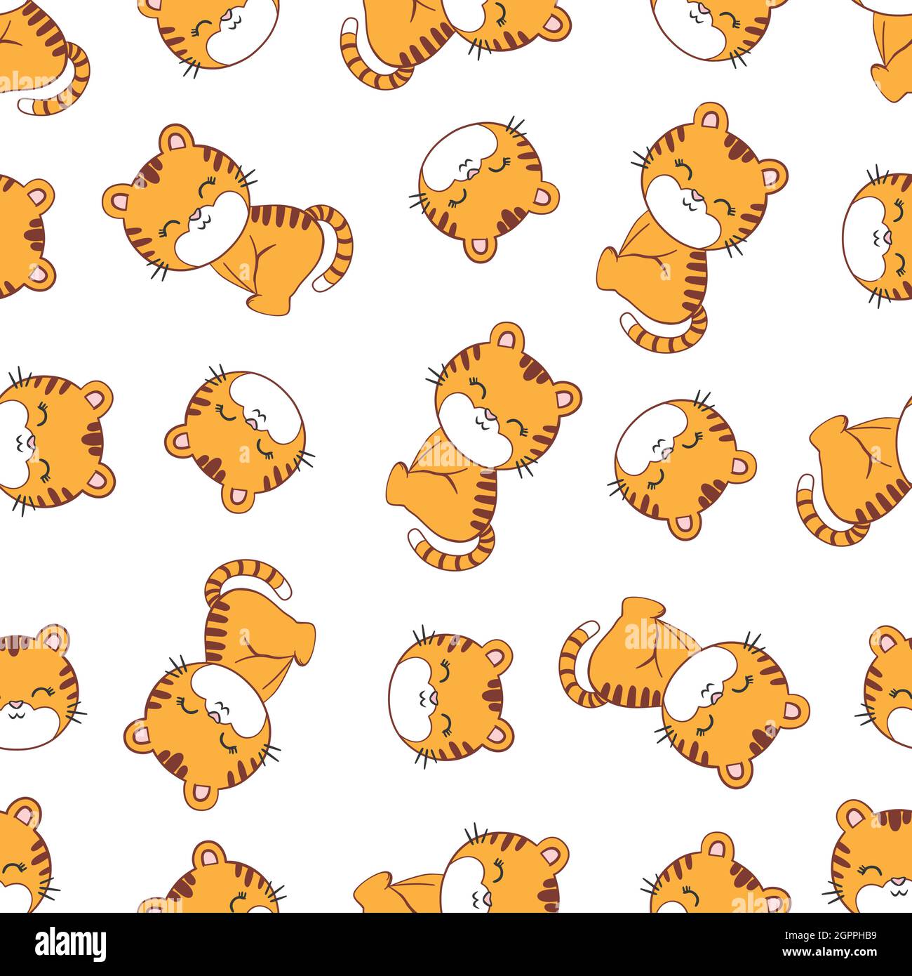 Cute tigers, hand drawn backdrop. Colorful seamless pattern with ...