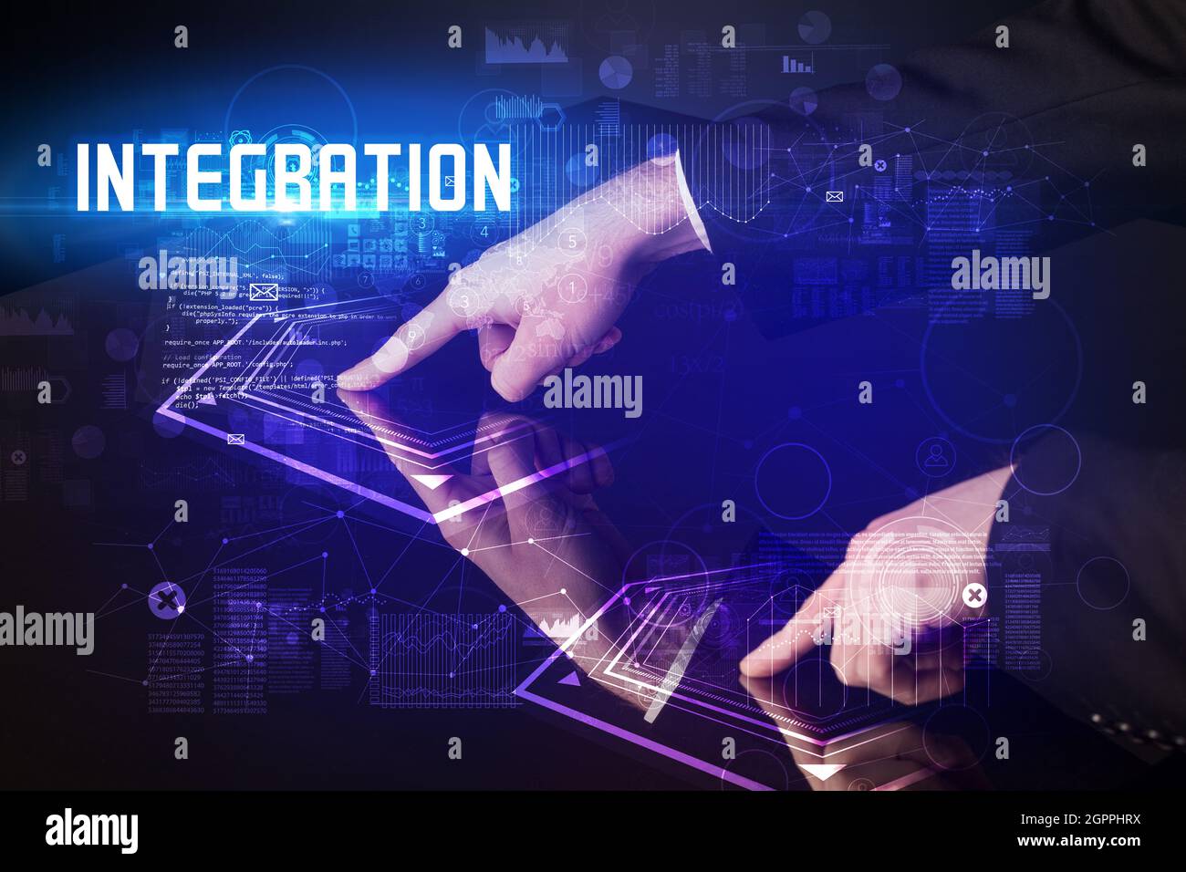 Hand touching digital table concept Stock Photo - Alamy