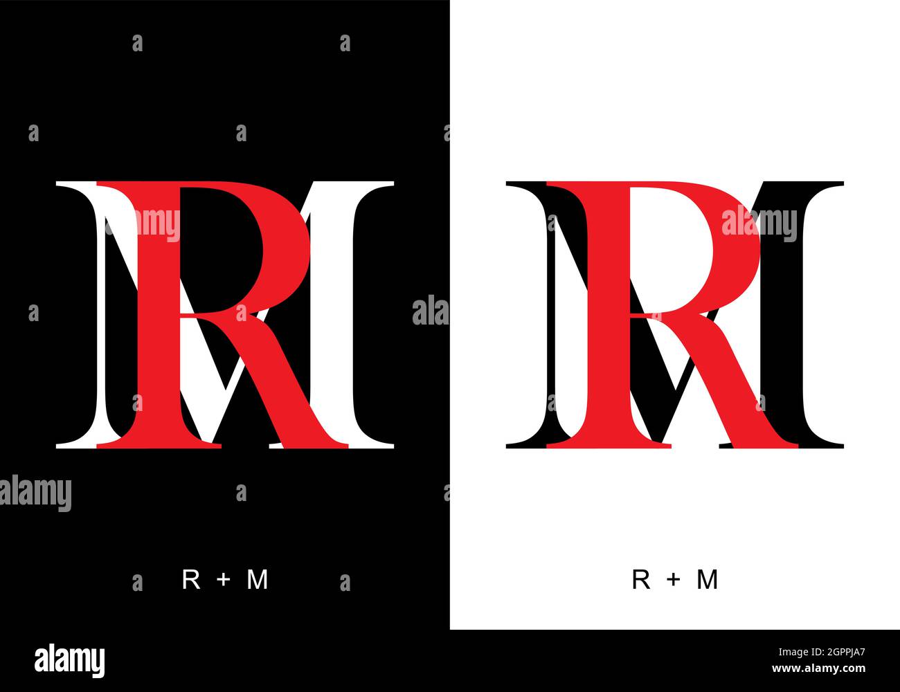 Black red white color of RM initial letter design Stock Vector Image ...