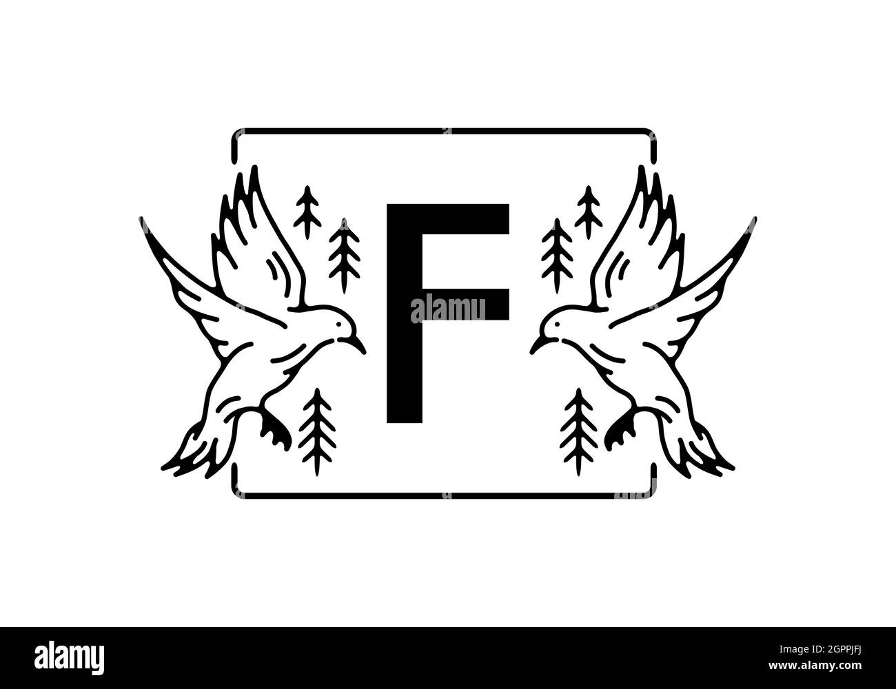 Black color of bird line art with F initial letter design Stock Vector ...