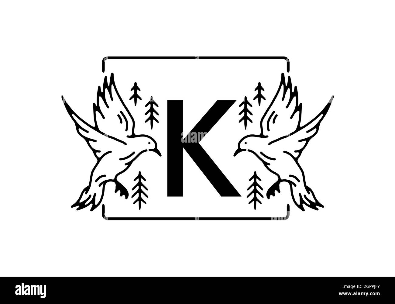 Black color of bird line art with K initial letter design Stock Vector ...