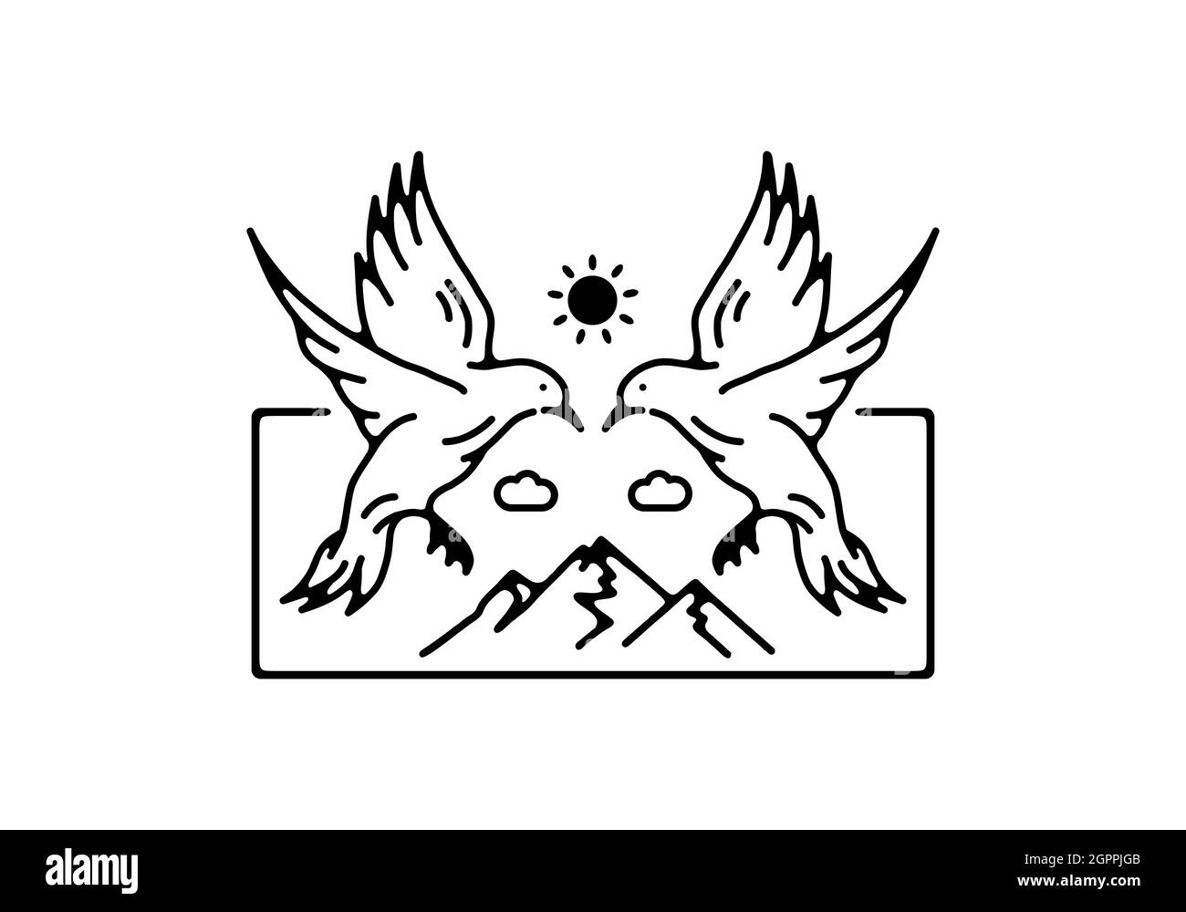 Black and white color of flying bird line art design Stock Vector Image ...