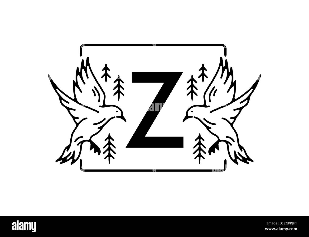 Black color of bird line art with Z initial letter design Stock Vector ...