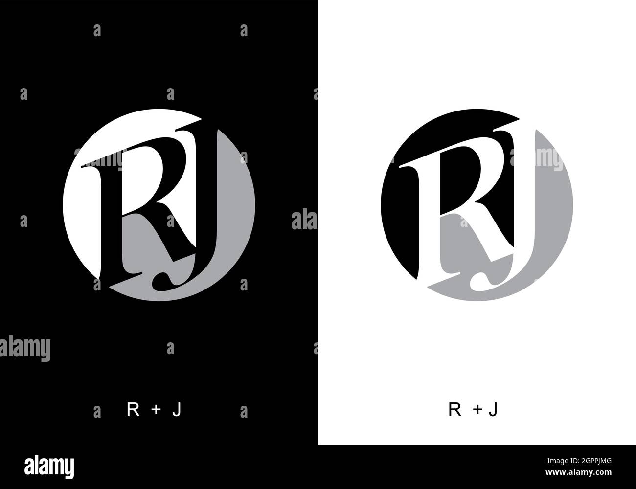 Black and white color of RJ initial letter design Stock Vector Image ...