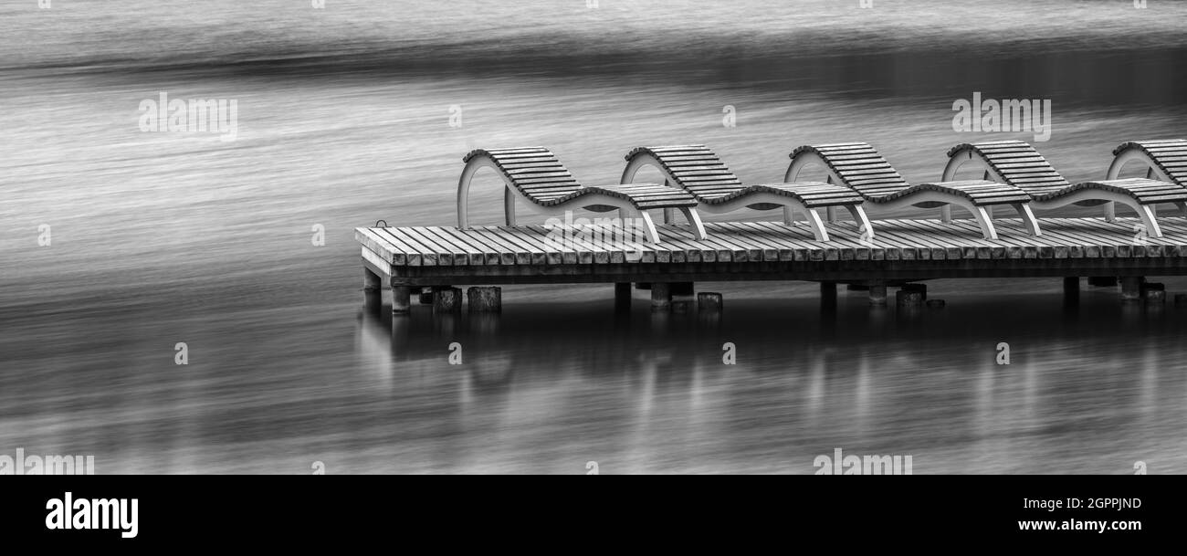 Wooden observation dock Black and White Stock Photos & Images - Alamy