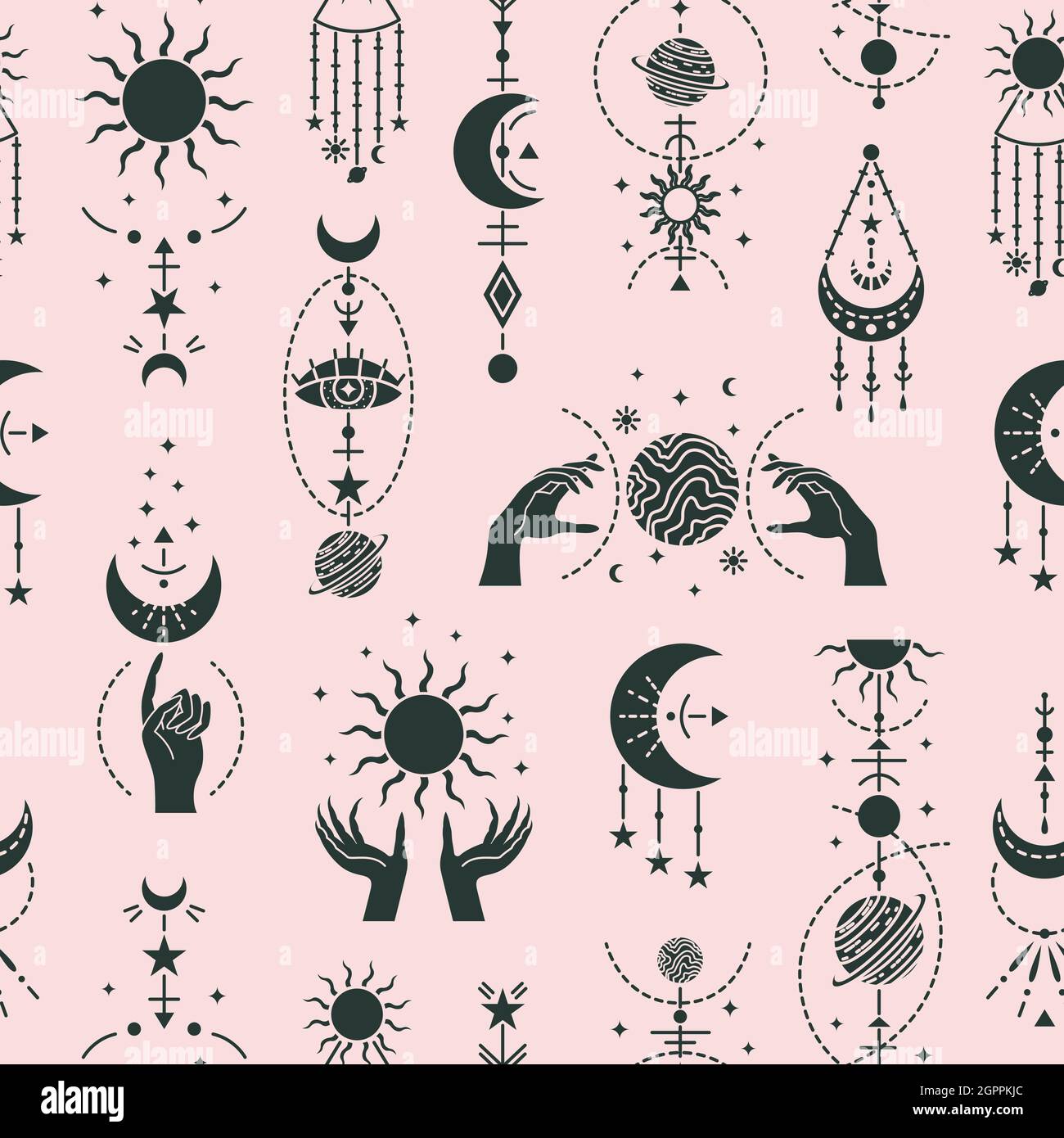 Vector magic seamless pattern with mystery symbols. Magical background ...