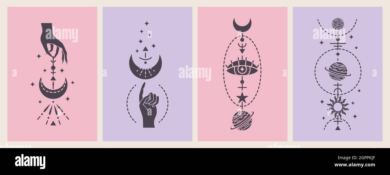 Vector set of magic cards with mystery illustrations. Magical cards ...