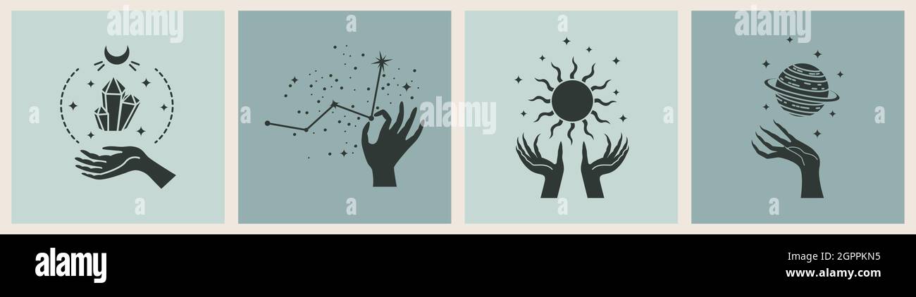 Vector set of magic cards with mystery illustrations. Magical cards ...