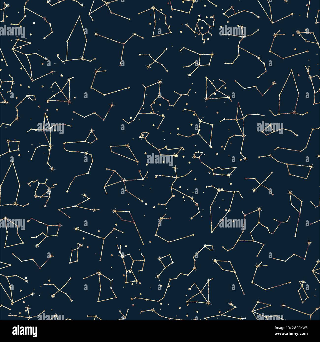 Astrological seamless pattern with stars and constellations. Gold foil ...