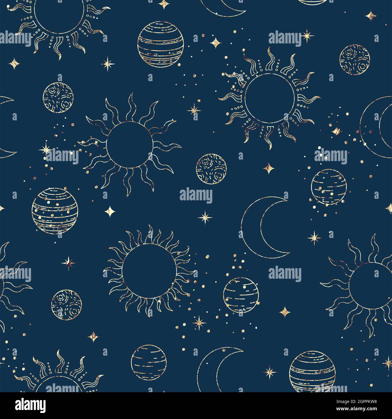 Astrological seamless pattern with stars and planets. Sun and moon ...