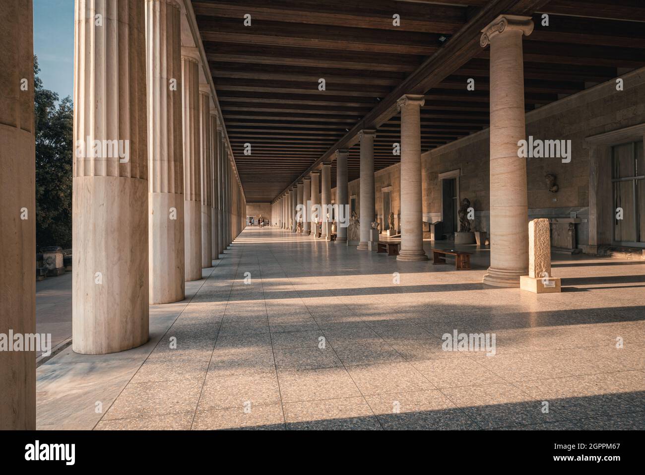 The column and statues at Stoa of Attalos, in Ancient Agora of Athens ...