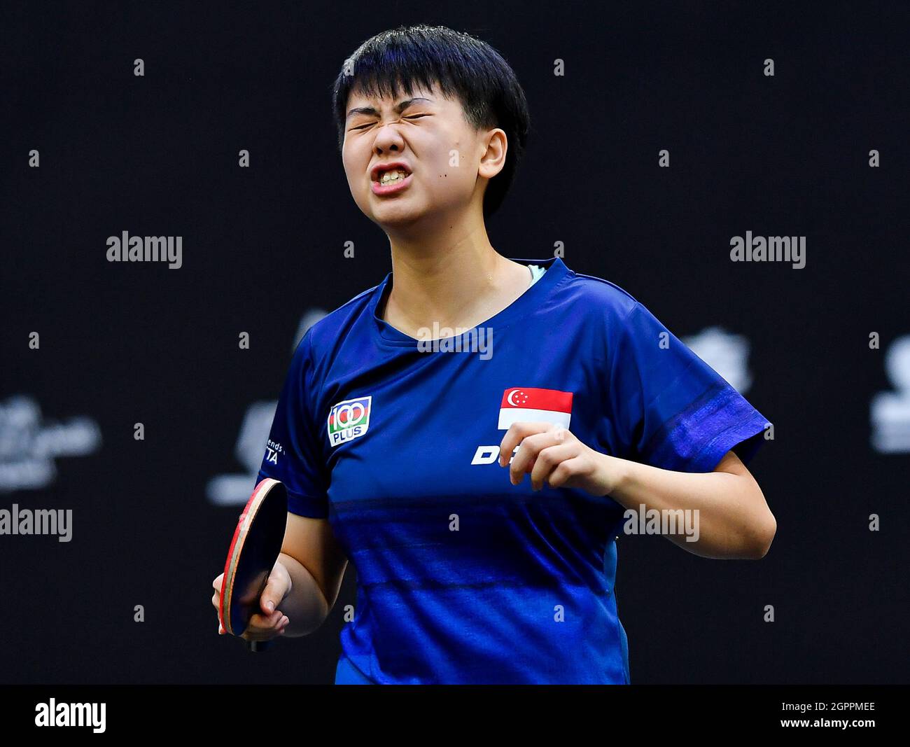Doha, Qatar. 30th Sep, 2021. Goi Rui Xuan of Singapore reacts during ...