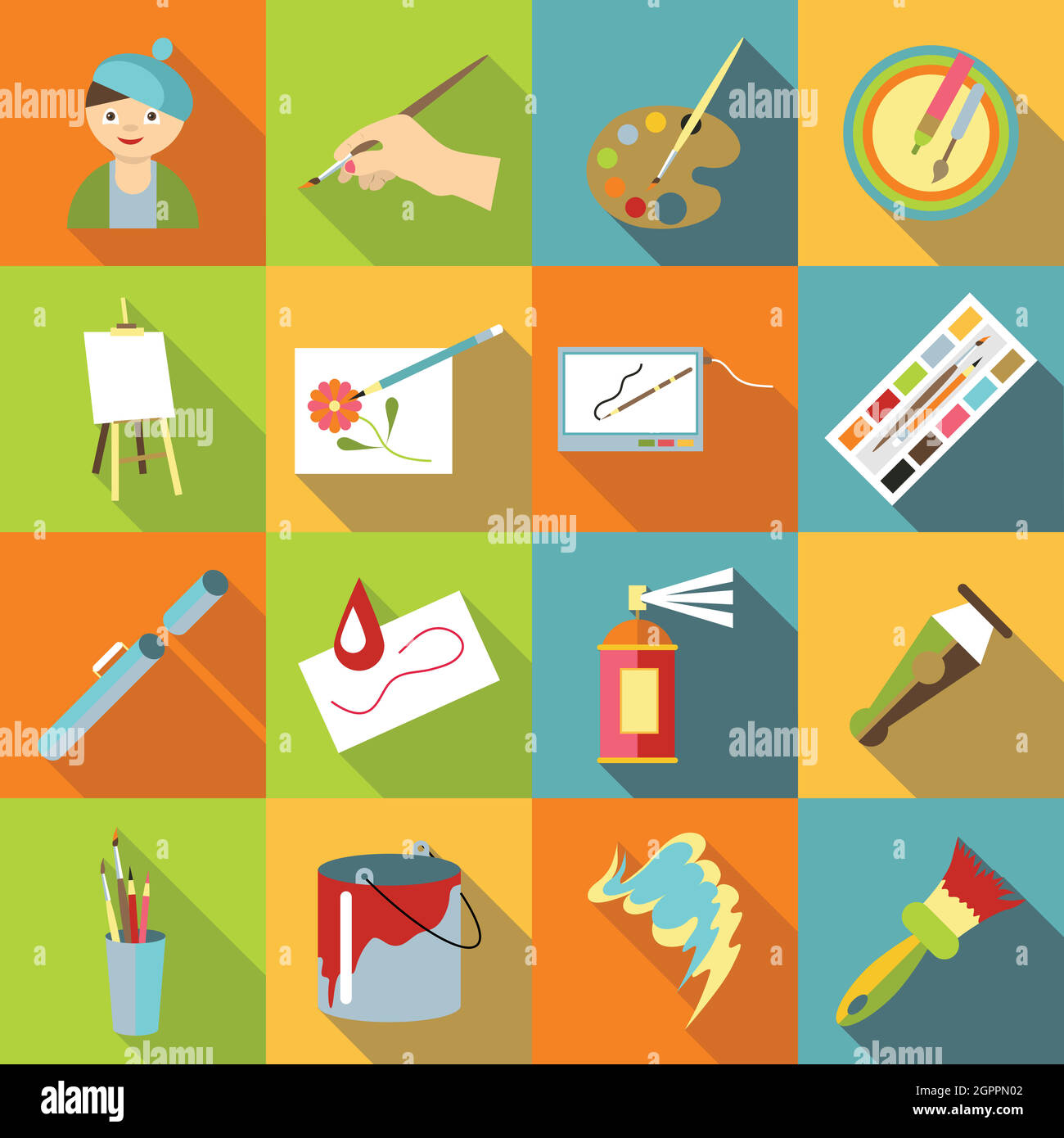 Painter artist tools icons set, flat style Stock Vector Image & Art - Alamy