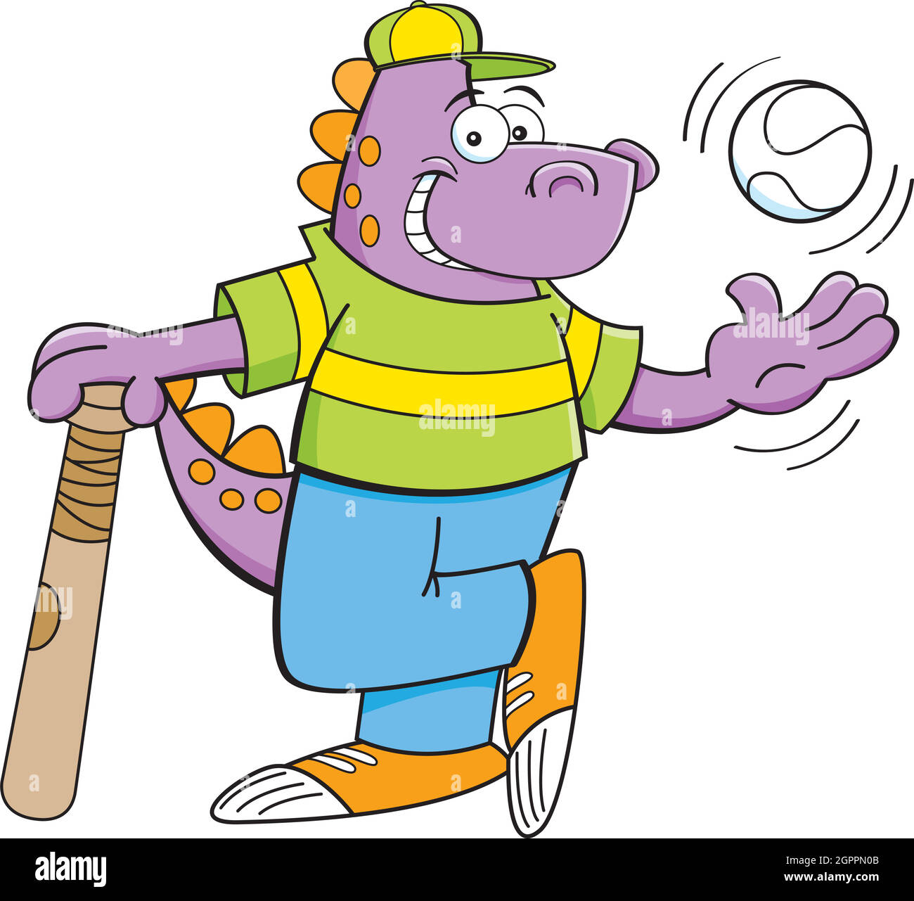 Cartoon illustration of a dinosaur with a bat and baseball Stock Vector ...