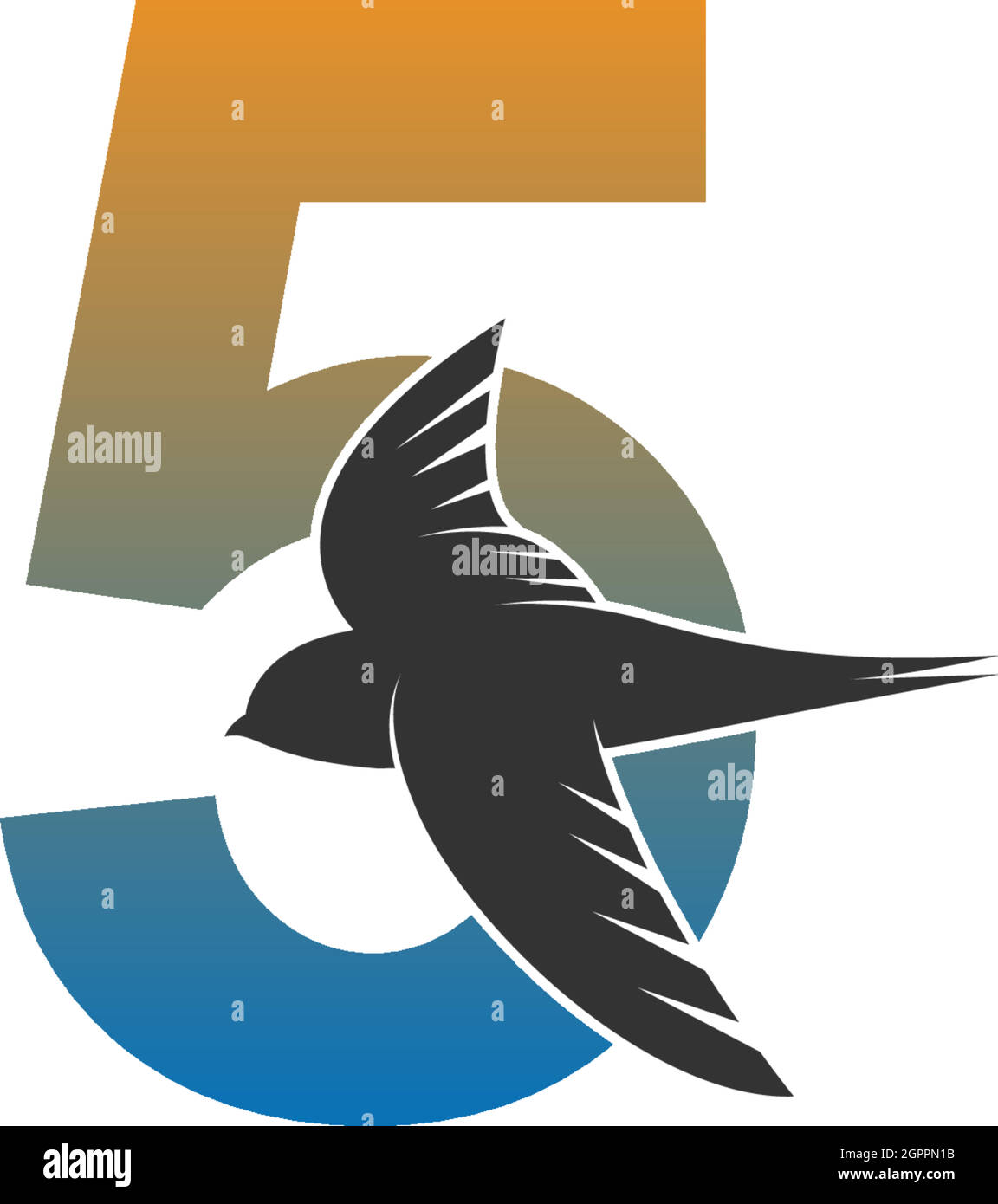 Number 5 logo with swift bird icon design vector Stock Vector Image ...
