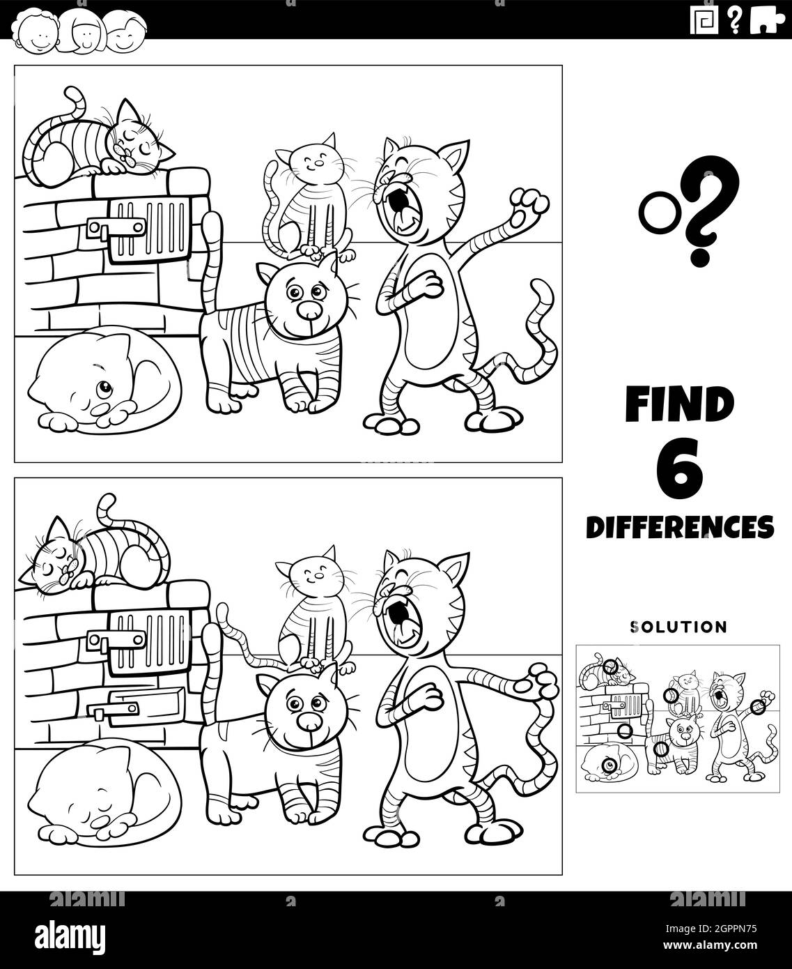 differences game with cartoon cats coloring book page Stock Vector ...