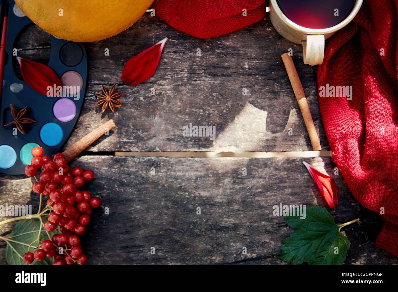 Autumn aesthetic still life: fruits, vegetables and bright paints with ...