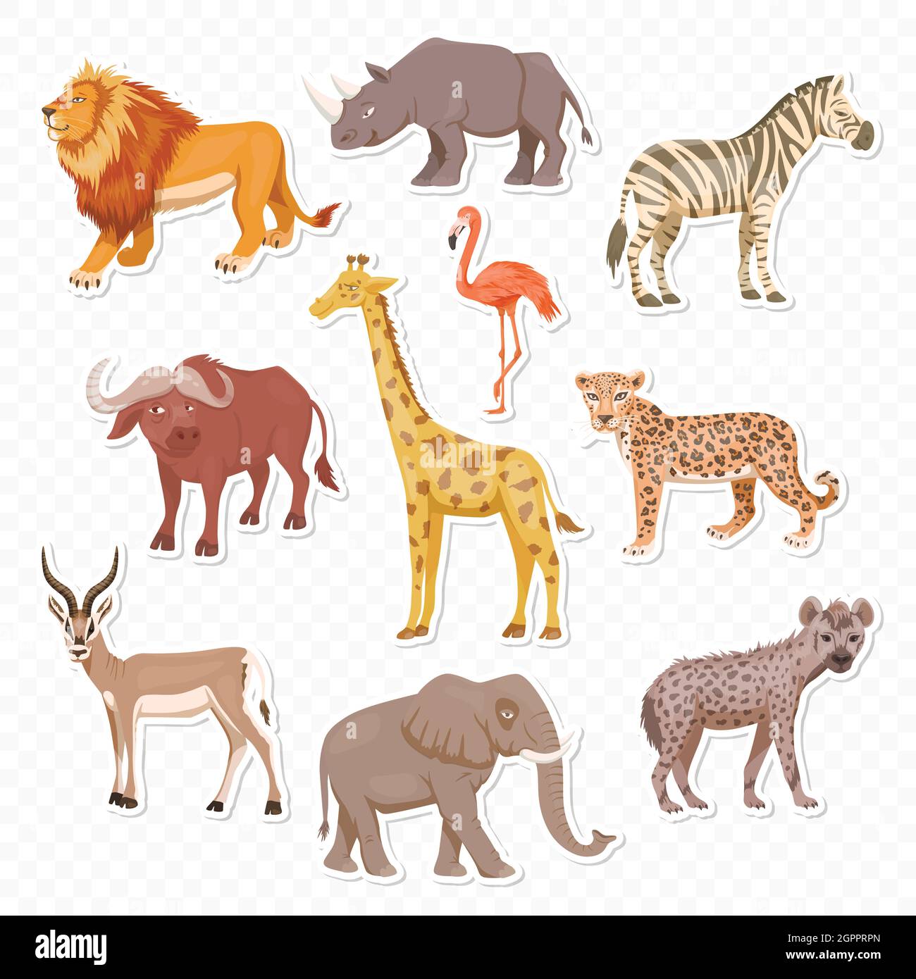 African Savannah Wild Animal Set. Lion, Rhino, Zebra, Buffalo, Giraffe ...