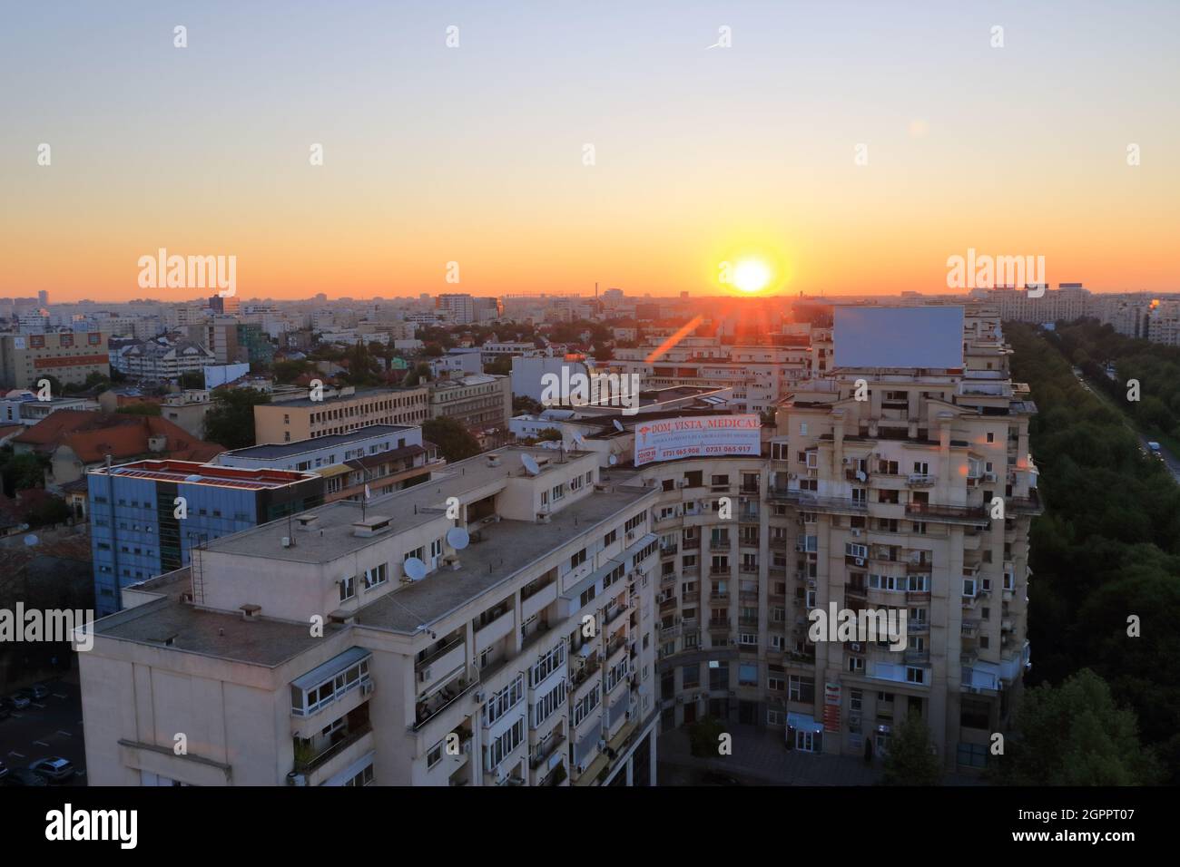 Bucharest Aerial View in the morning light Stock Photo - Alamy
