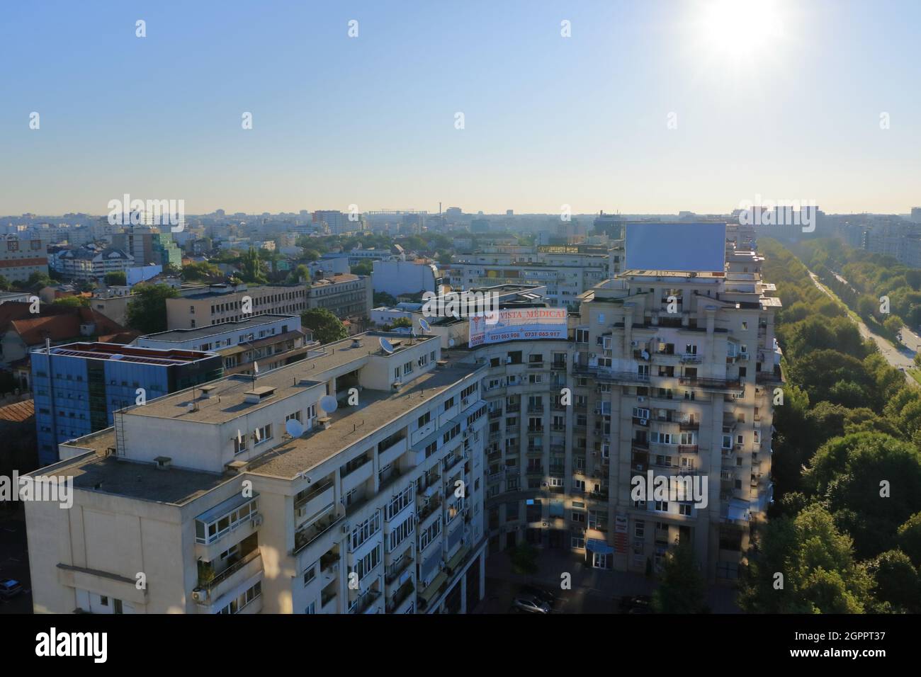 Bucharest Aerial View in the morning light Stock Photo - Alamy