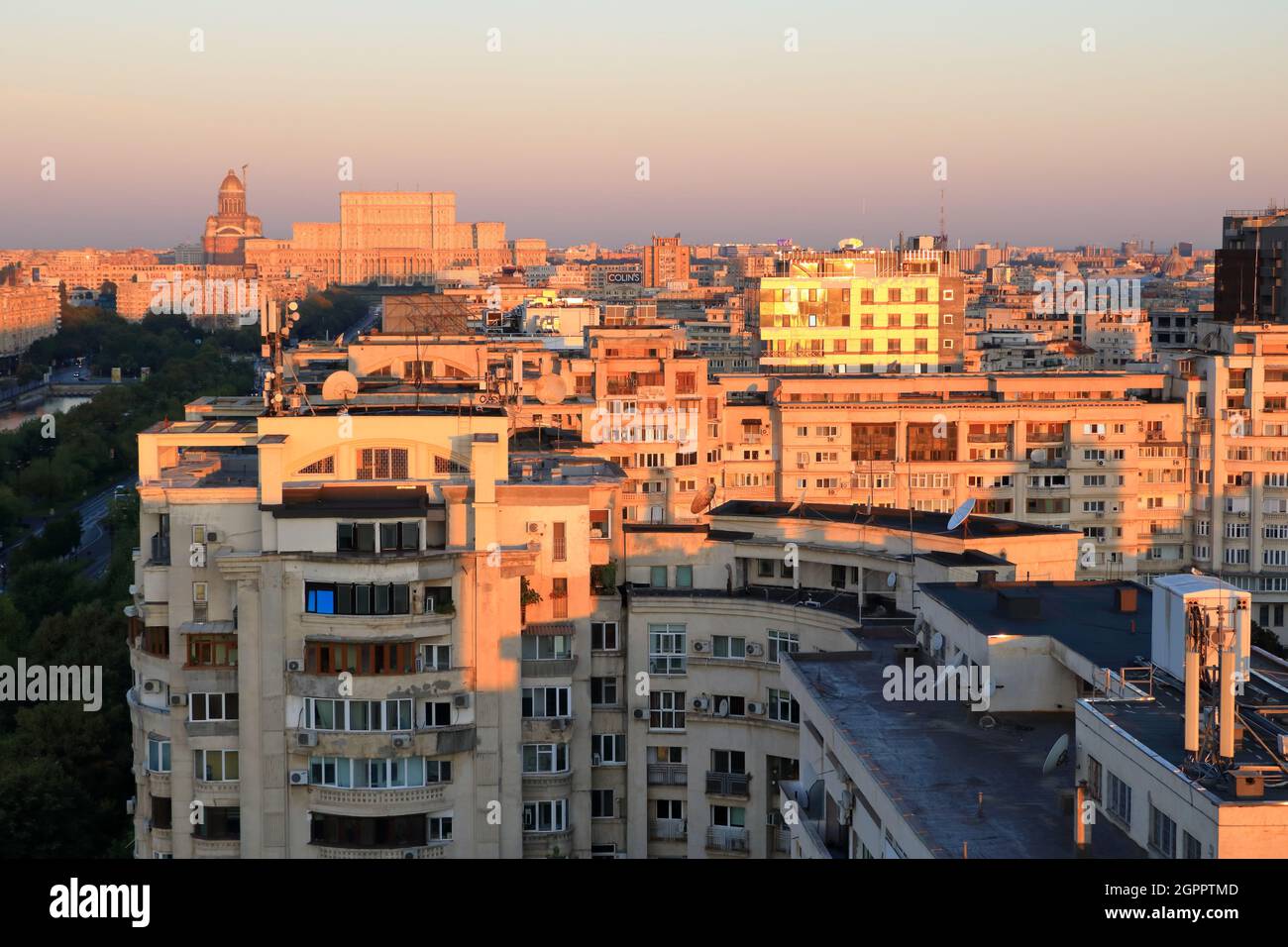 Bucharest Aerial View in the morning light Stock Photo - Alamy