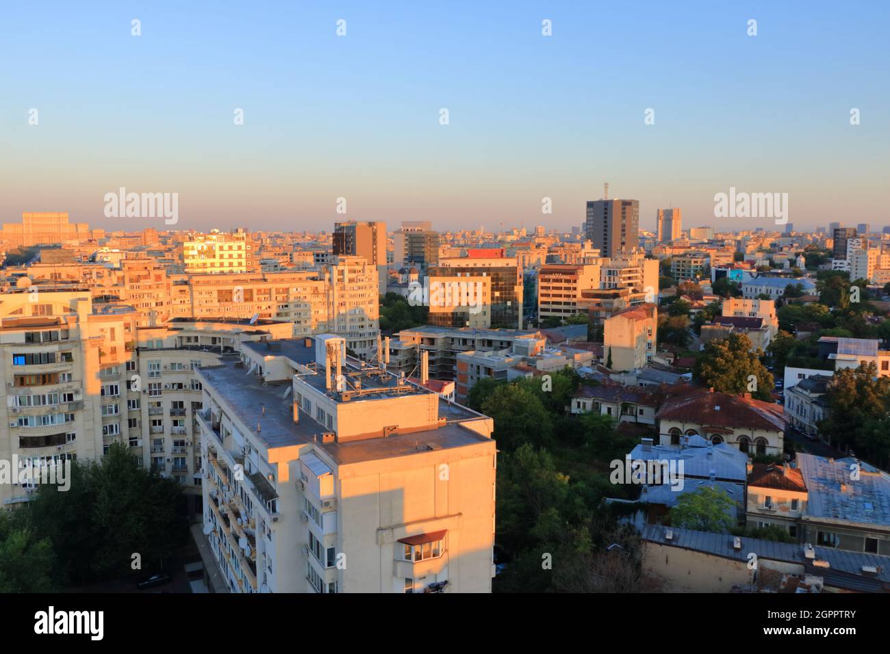 Bucharest Aerial View in the morning light Stock Photo - Alamy