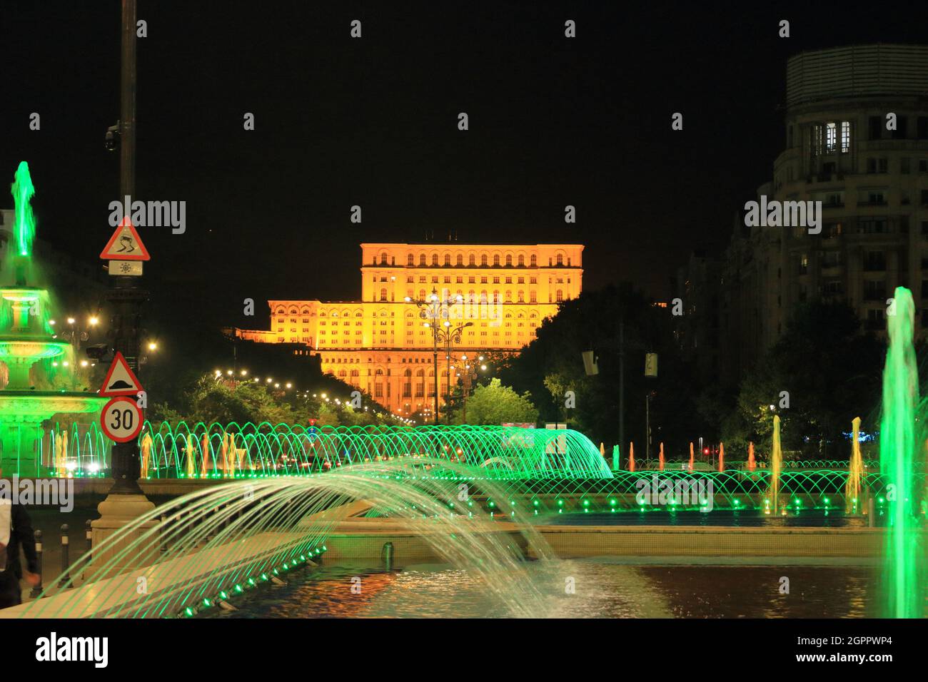 Night image of The Palace of the Parliament in Bucharest in Romania ...