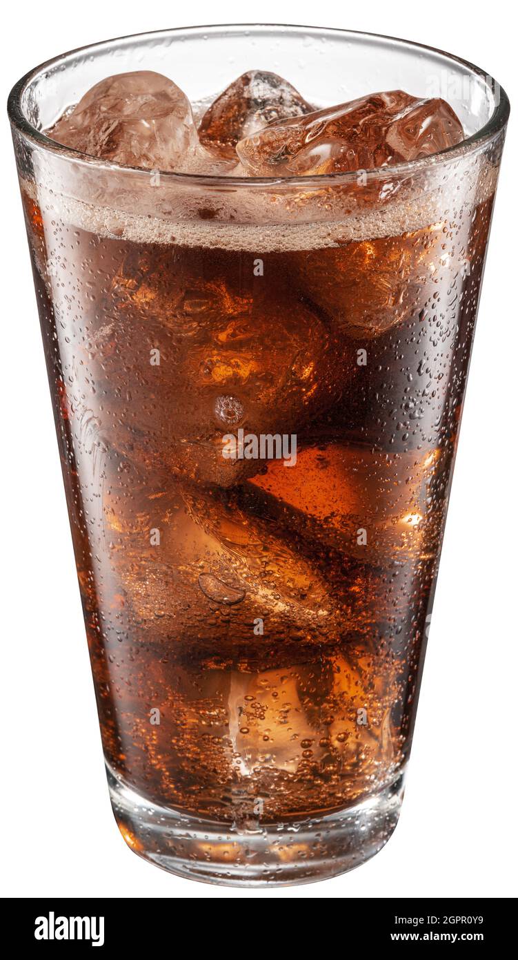 Cold glass of cola drink with ice cubes isolated on white background. File contains clipping ...