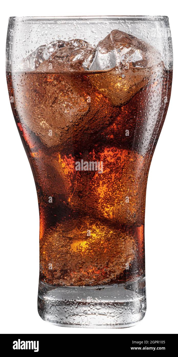 Cold glass of cola drink with ice cubes isolated on white background. File contains clipping ...
