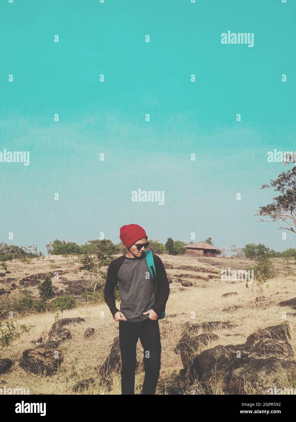 Rear View Of Man Standing On Land Stock Photo - Alamy