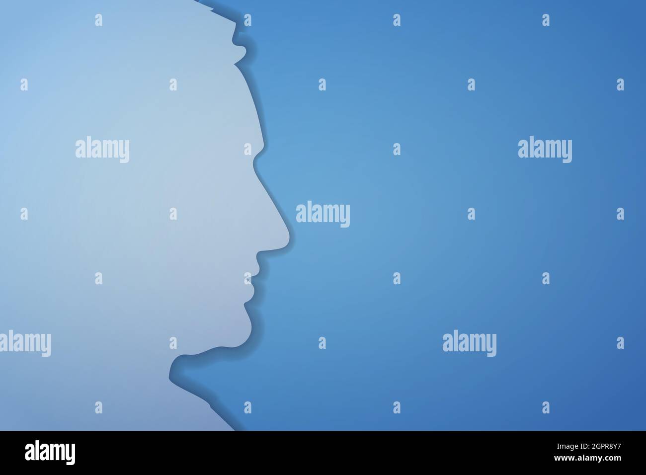 3D papercut mans face silhouette on blue background Stock Vector Image ...