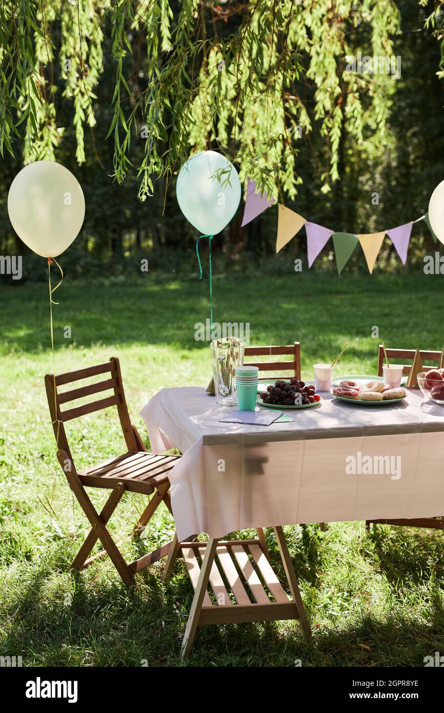 Vertical background image of Summer picnic table outdoors decorated ...