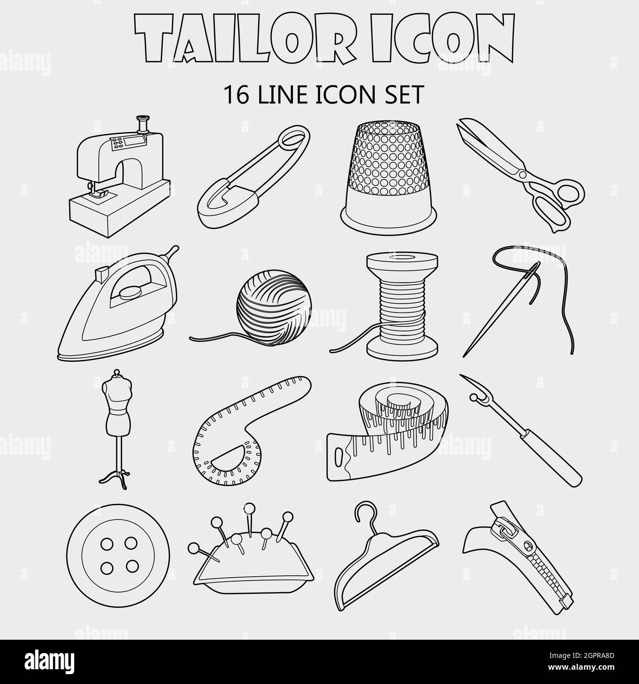 Tailoring icons set Black and White Stock Photos & Images - Alamy