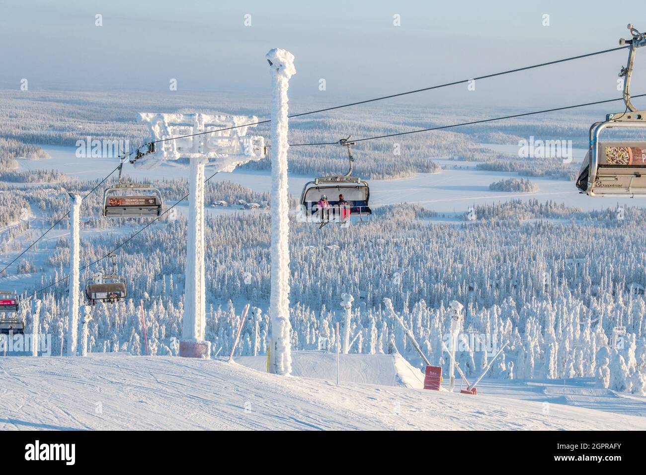 Skiing at the Ruka ski resort in Lapland, Finland, Scandinavia Stock ...