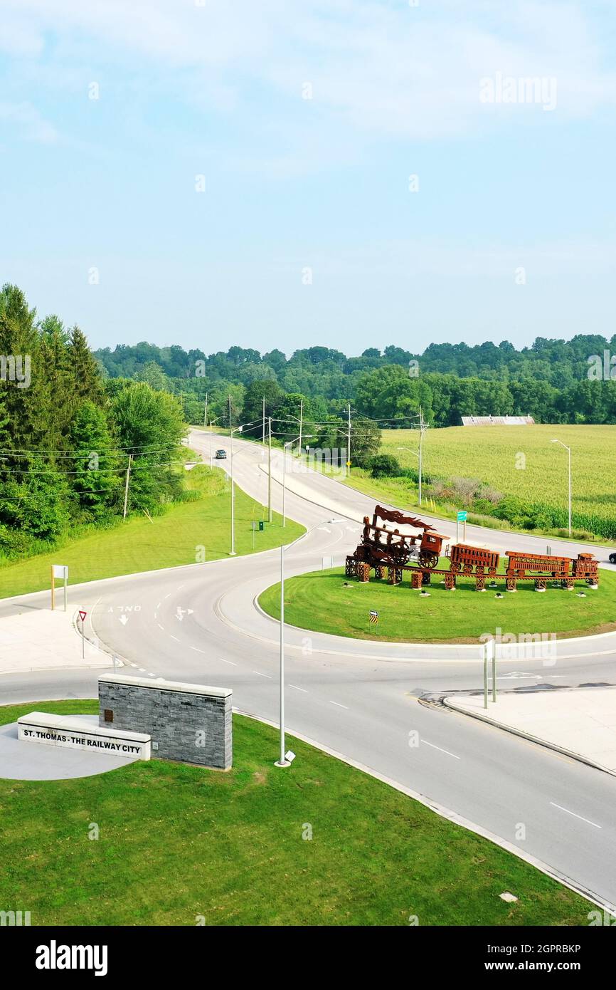 A Vertical aerial of Roundabout at St Thomas, Ontario, Canada Stock ...