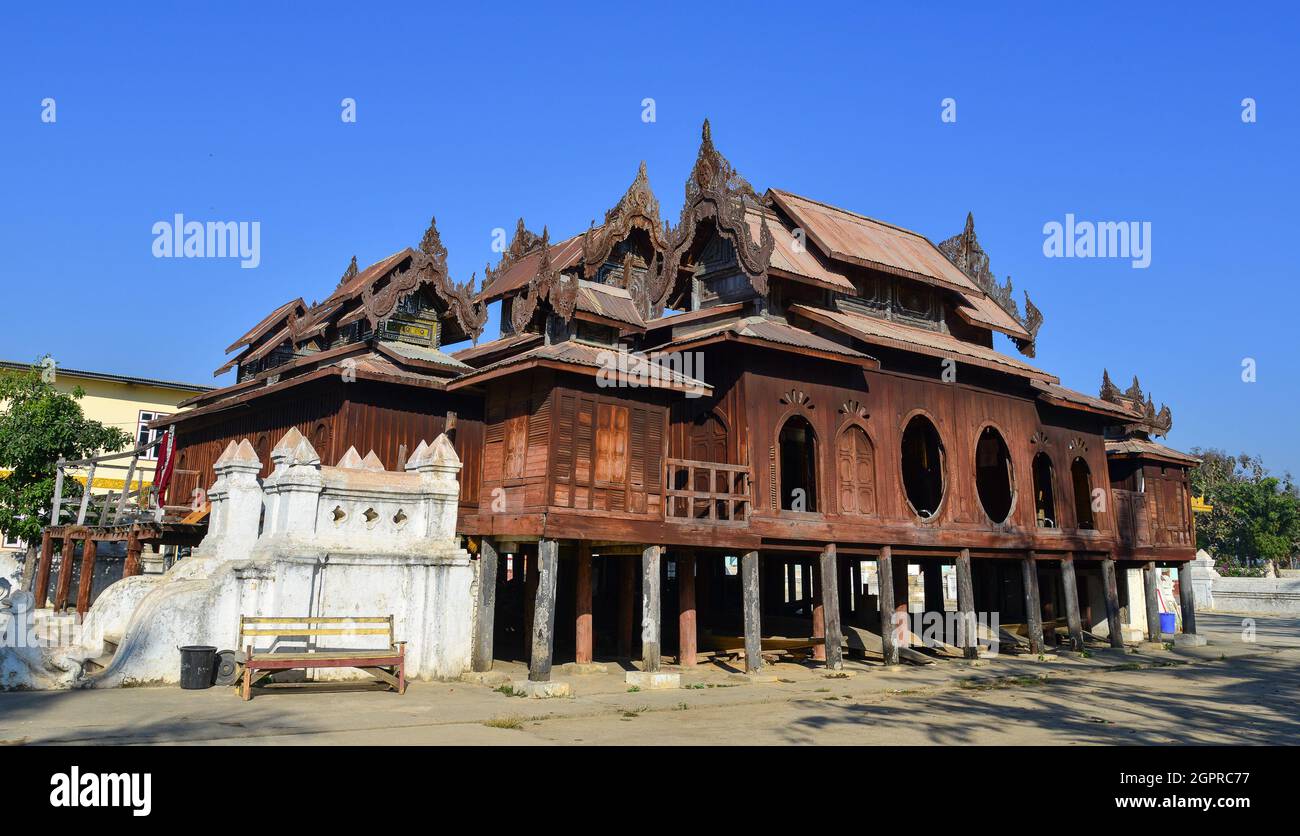 Ancient Shwe Yan Pyay Monastery in Nyaung Shwe Township, Myanmar. The ...