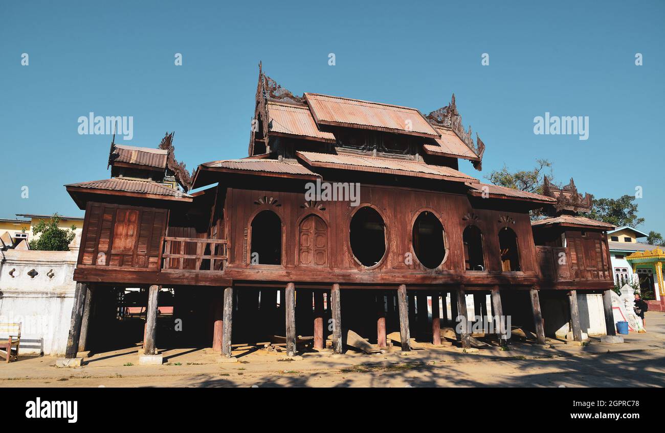 Ancient Shwe Yan Pyay Monastery in Nyaung Shwe Township, Myanmar. The ...