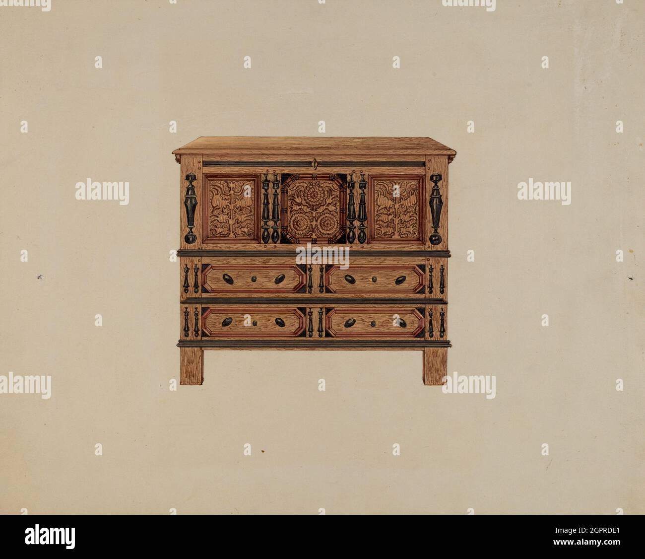 Two Drawer Sunflower Chest - front view, 1936 Stock Photo - Alamy