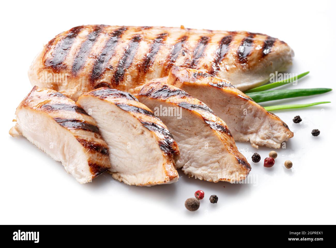 Grilled chicken fillet with herbs isolated on white background Stock ...