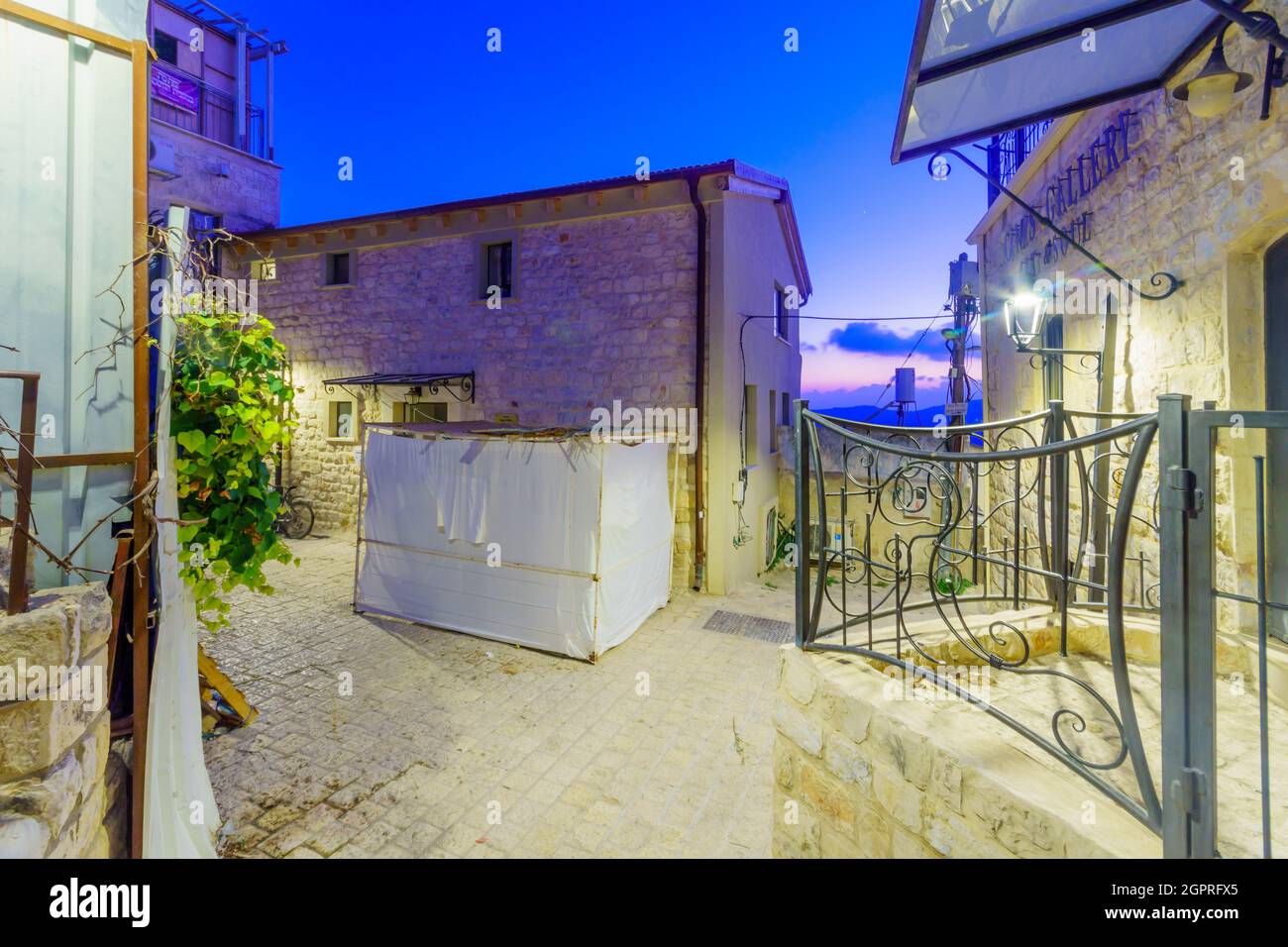 Safed, Israel - September 28, 2021: Sunset view of an alley with a ...