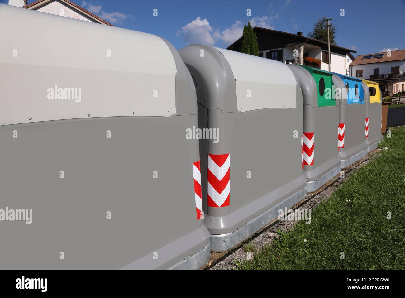 many grey bins for separate waste collection in the ecological city ...
