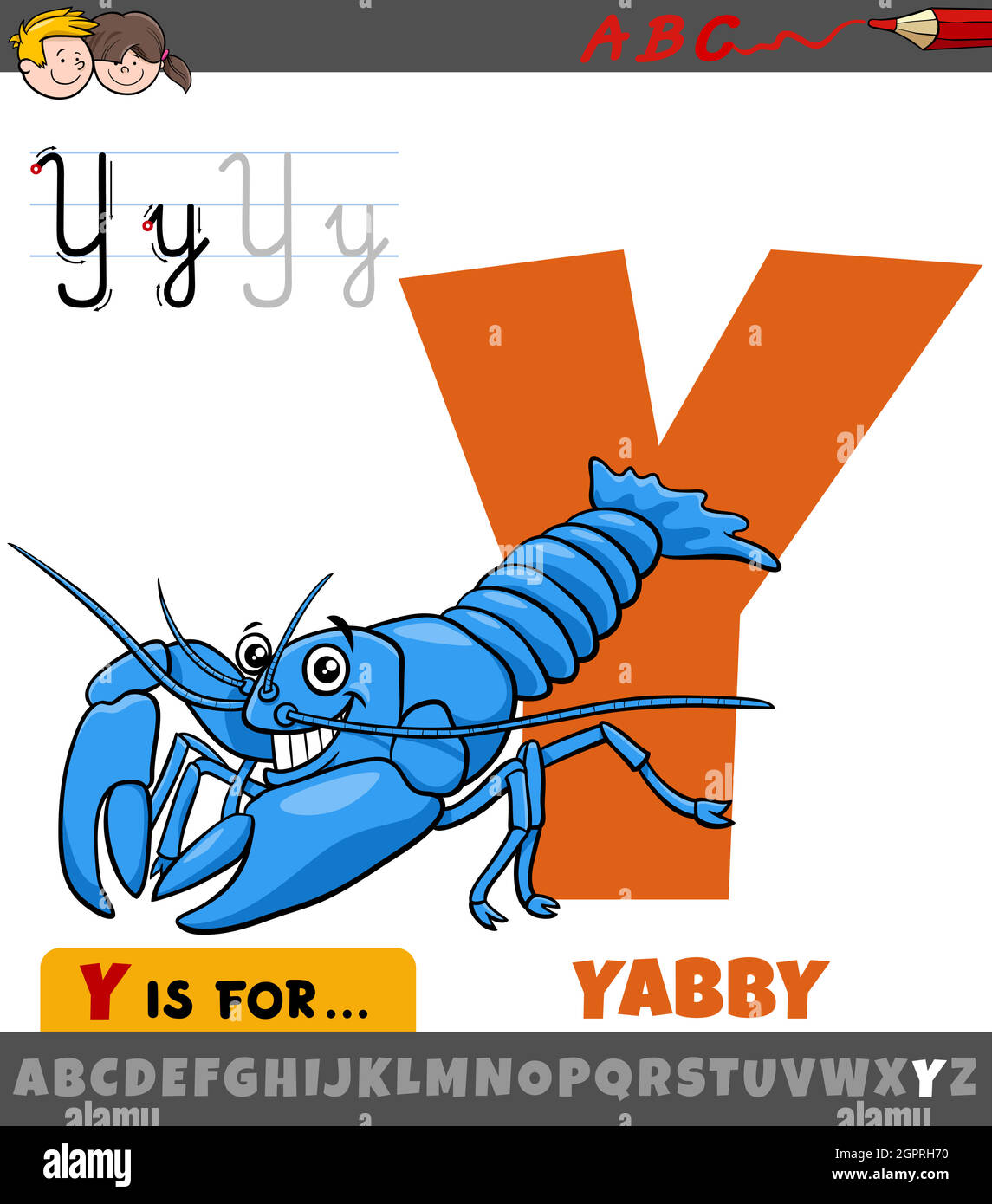 letter Y from alphabet with cartoon yabby animal character Stock Vector ...