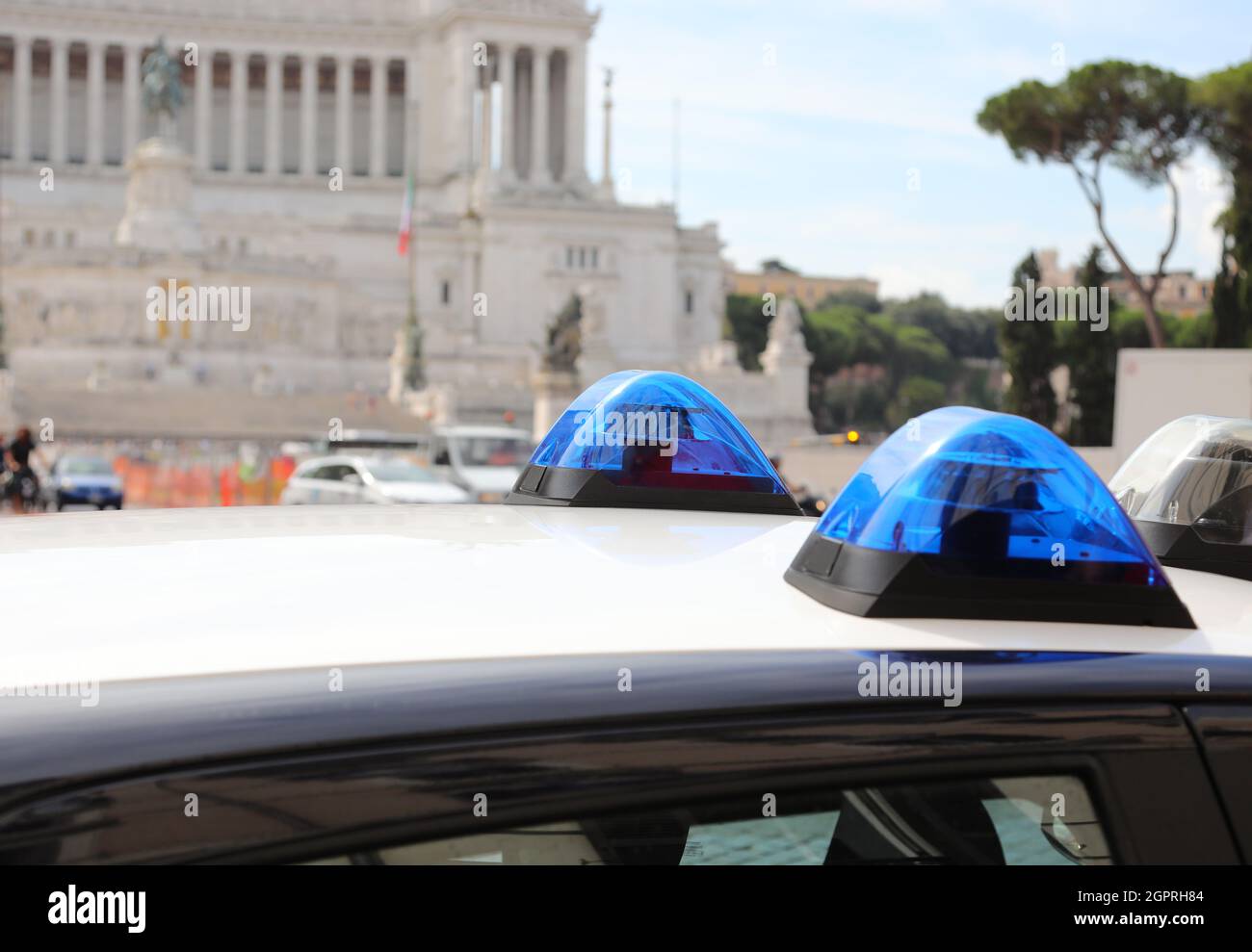 blue sirens of the car of the Italian police forces and the famous ...