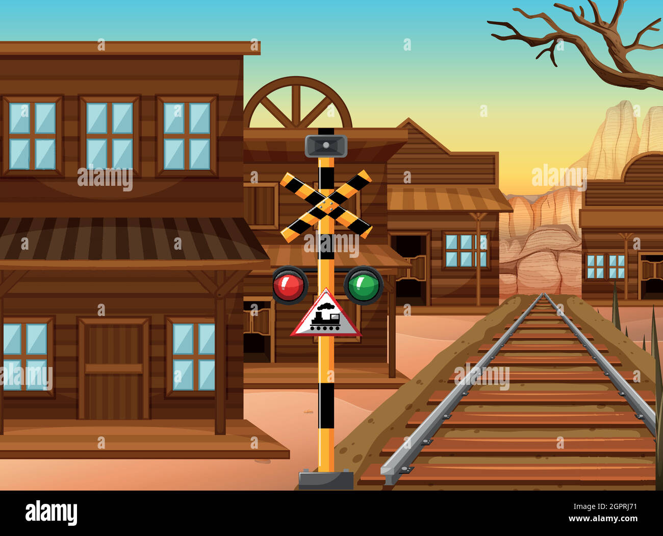 Railroad in western town Stock Vector Image & Art - Alamy
