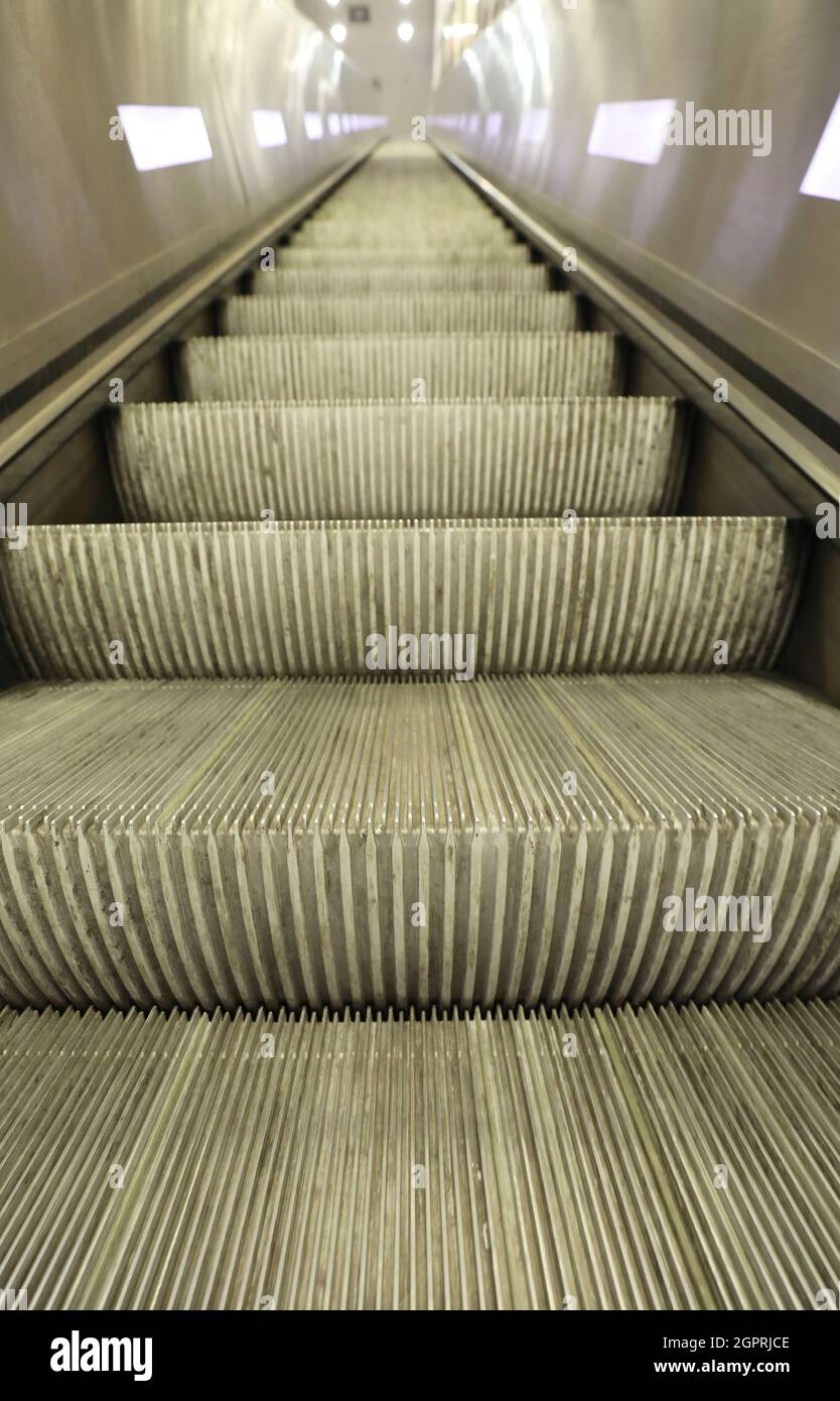 long escalators of a modern shopping mall without people Stock Photo ...
