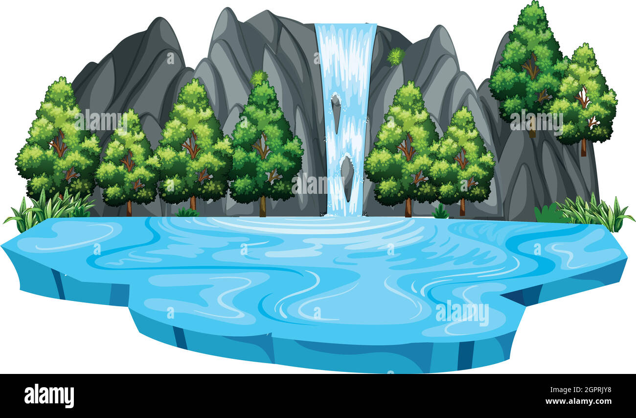 Waterfall lake rock mountain Cut Out Stock Images & Pictures - Alamy