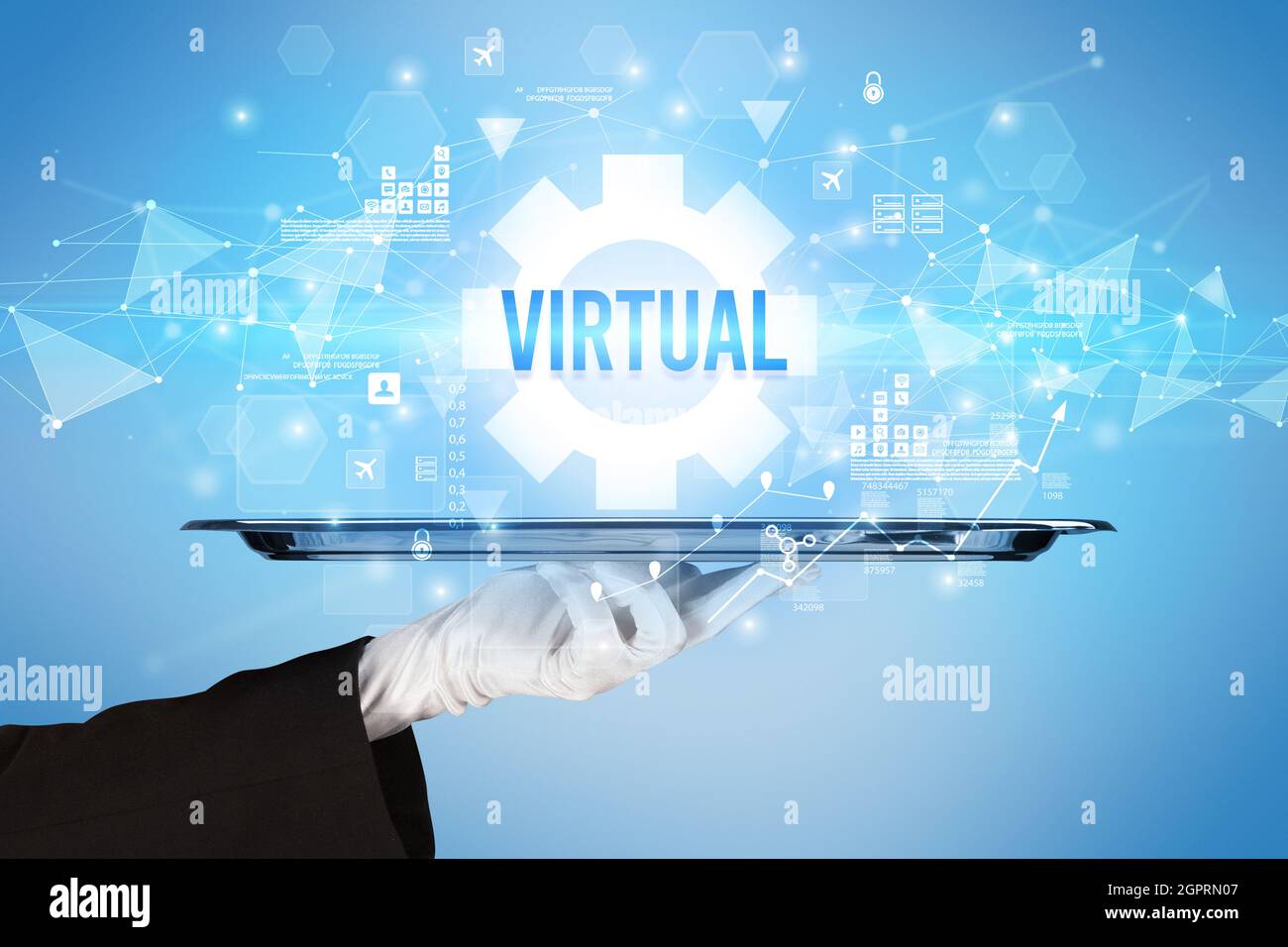 Waiter serving new technology concept Stock Photo - Alamy