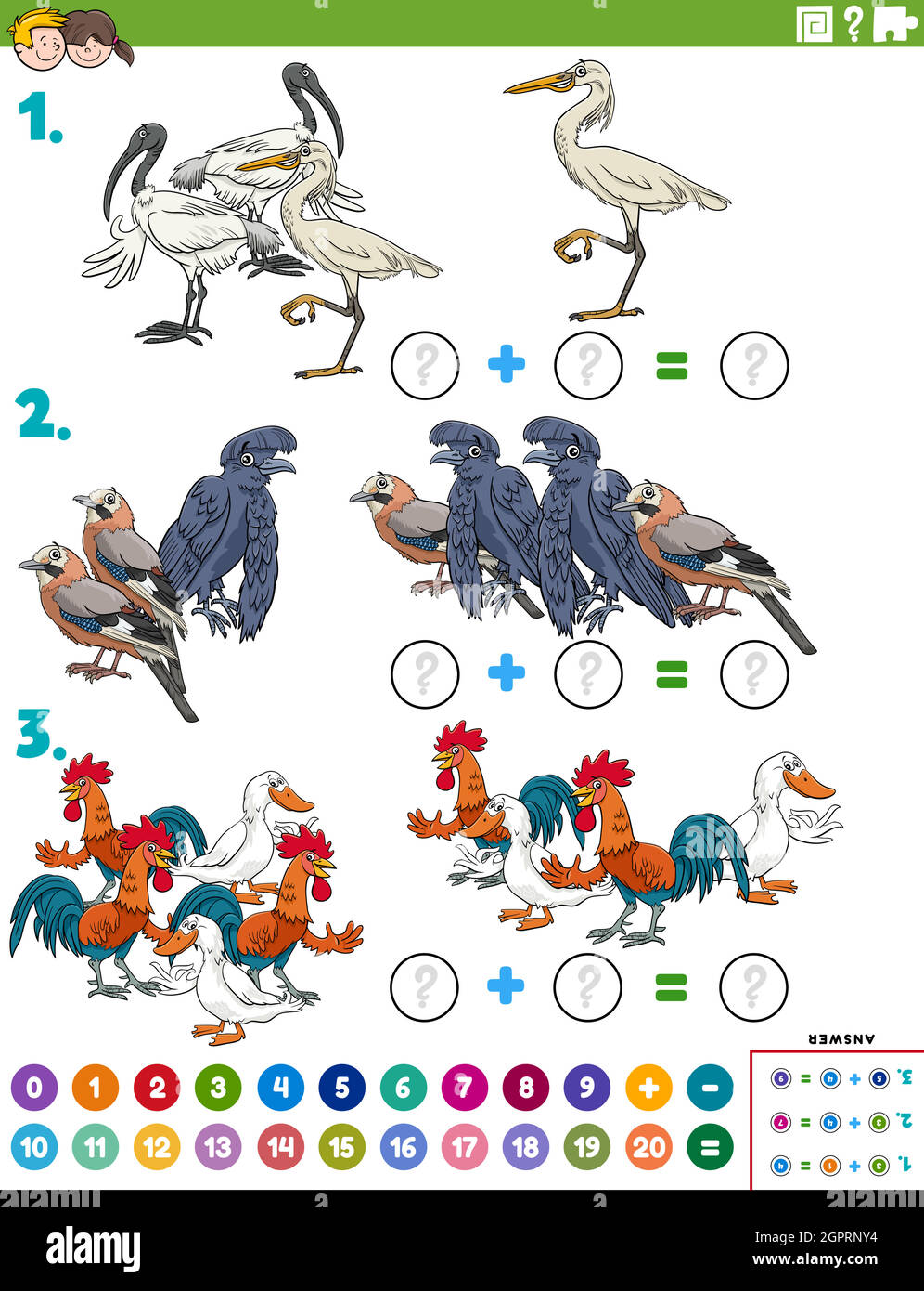 math addition educational task with cartoon birds characters Stock ...